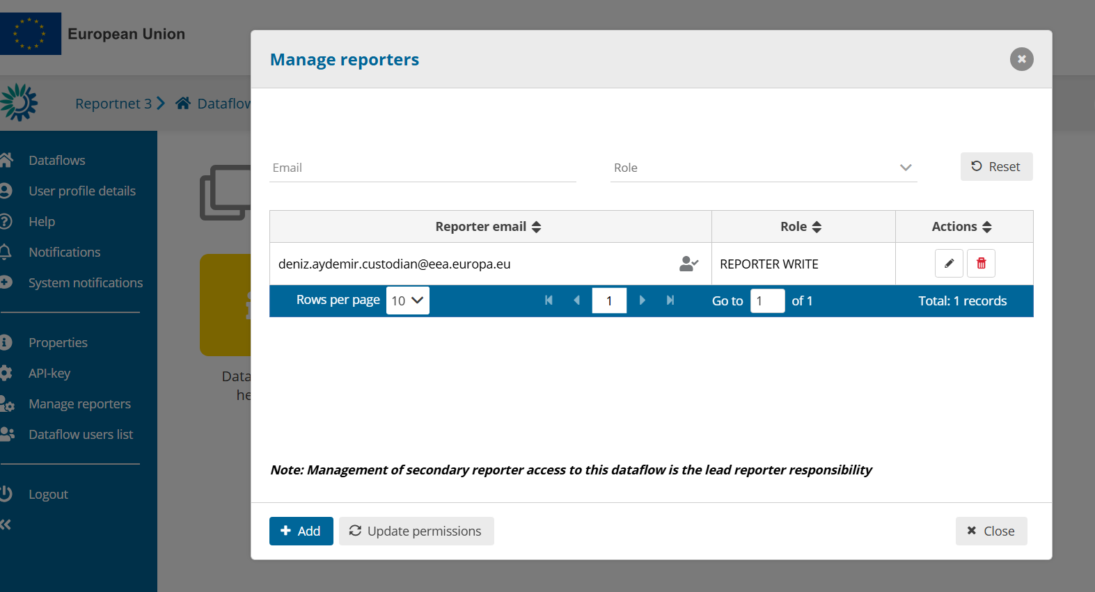 How to add supporting reporters to my dataflow – Reportnet Help Pages